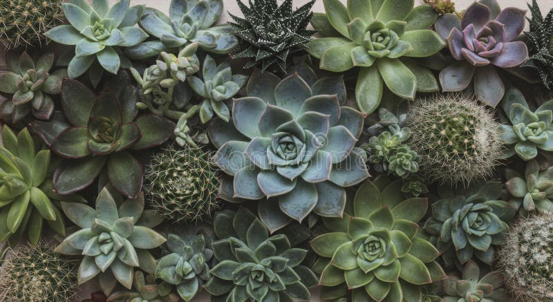 Varied Succulents Overhead View Stock Illustration - Illustration of ...