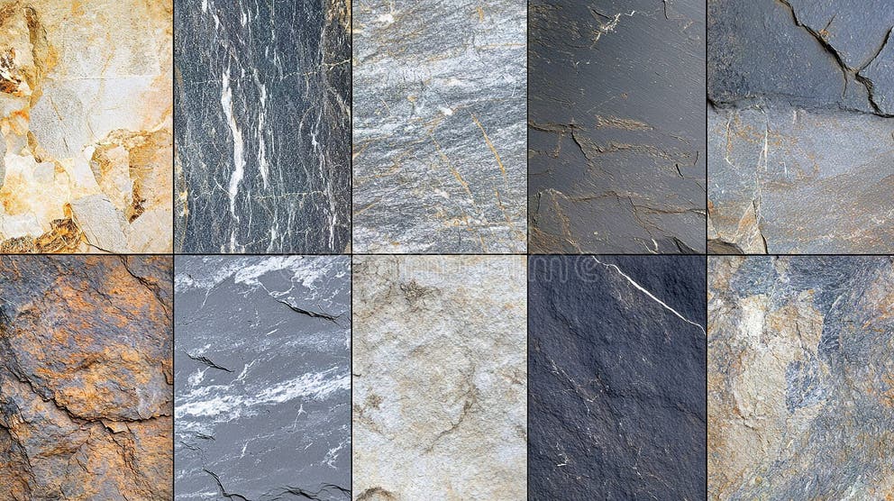 Varied Textures and Colors of Natural Stone Slabs Displayed Side by ...