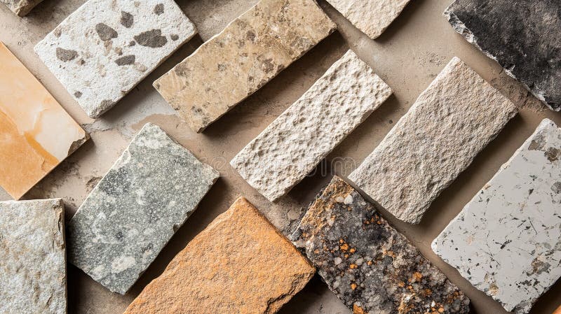 Varied Textures of Natural Stones Arranged on a Neutral Surface in a ...