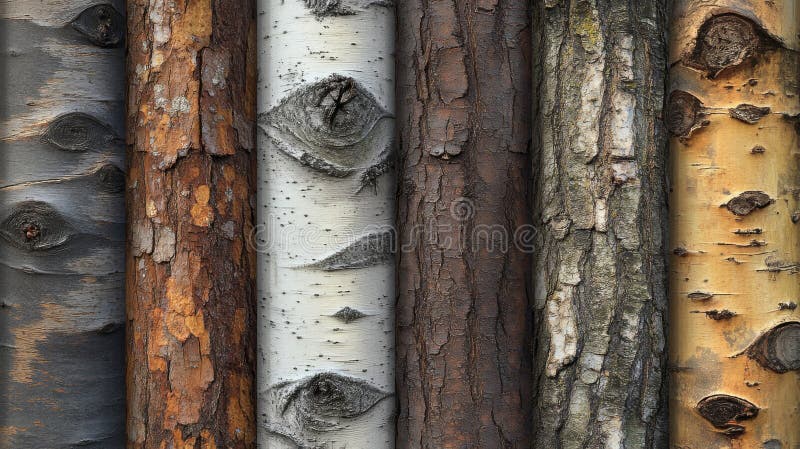 Varied Tree Bark Textures Arranged Vertically Stock Illustration ...