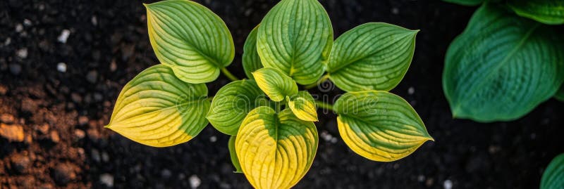 Variegated Hosta Top Down View of Bright Colorful Summer Foliage and ...
