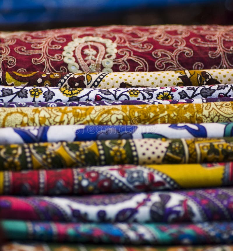 Variegated Multi Colored Fabrics Stock Image - Image of large, blue ...