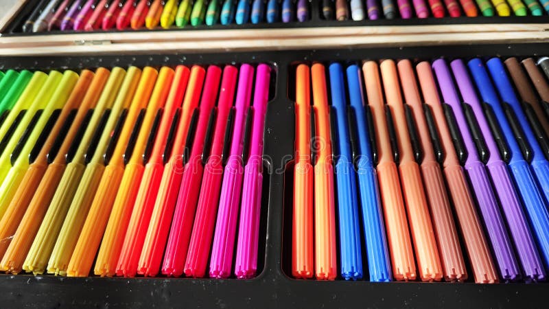 Varieties of Coloring Collection Materials Inside the Box. Stock Image ...