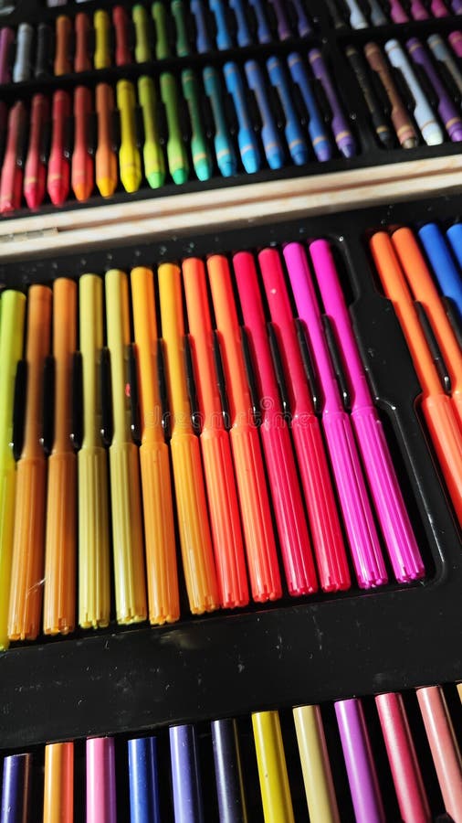 Varieties of Coloring Collection Materials Inside the Box. Stock Photo ...