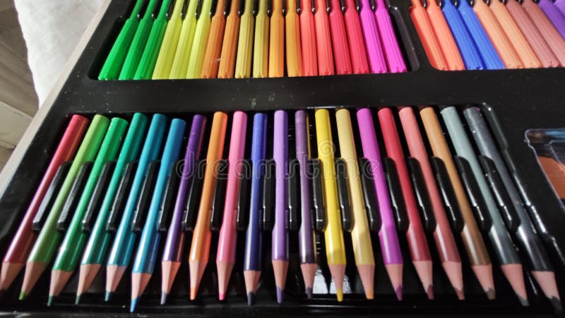 Varieties of Coloring Collection Materials Inside the Box. Stock Photo ...