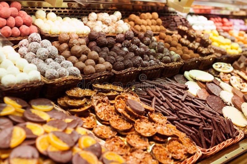 Delicious Chocolate Sweets on Counter Stock Image - Image of dark ...