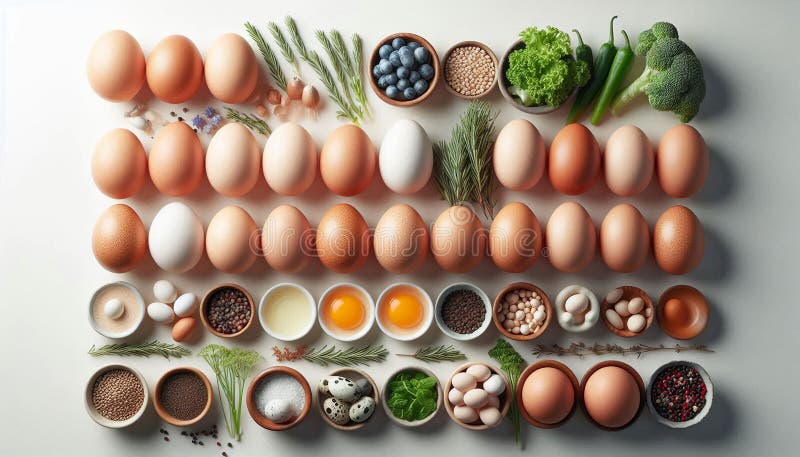 Varieties of Eggs Arranged in a Colorful Display Stock Illustration ...