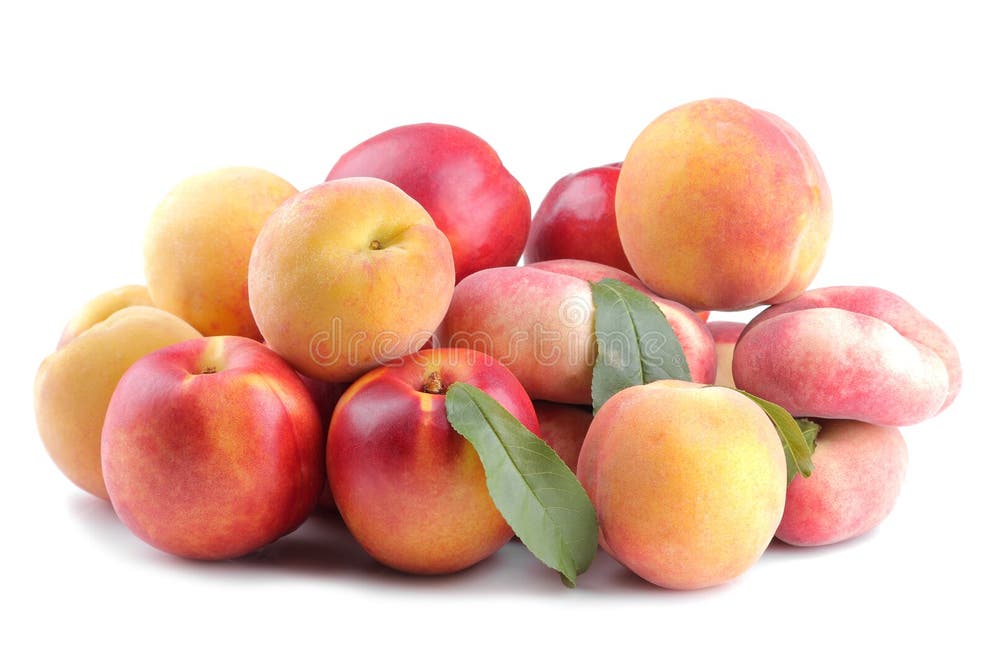 Varieties of Large Fresh Peaches on a White Isolated Background Stock ...