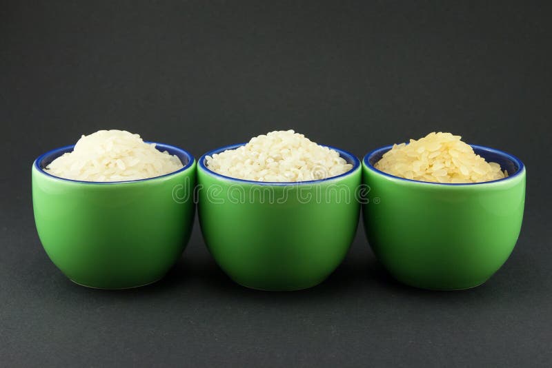 Varieties of Rice in Three Small Green Cups Stock Image - Image of ...