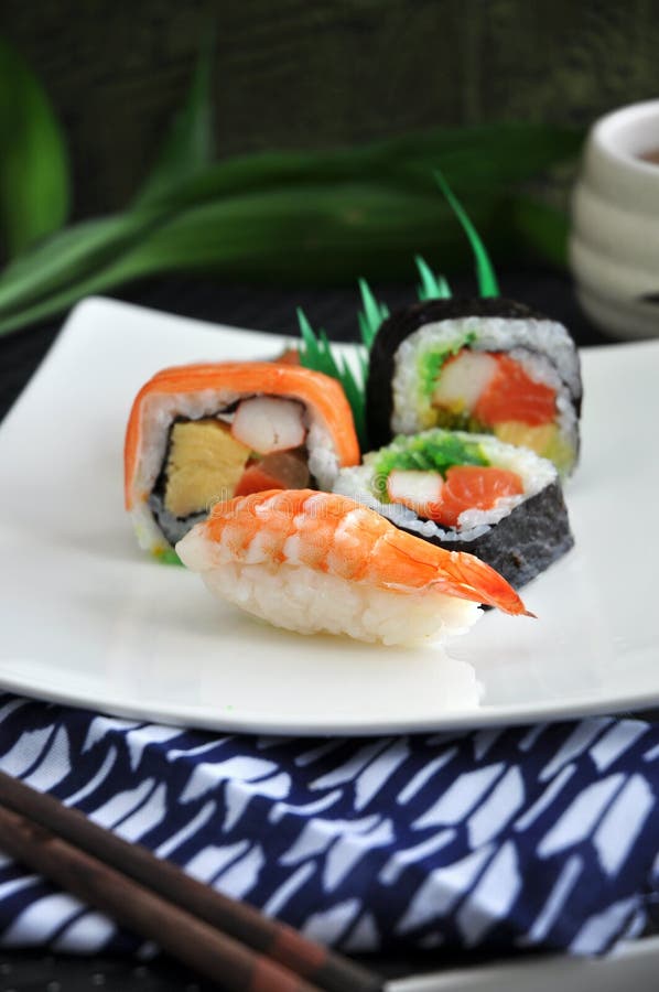 Varieties Sushi Serve on White Dish Stock Image - Image of lunch, asian ...