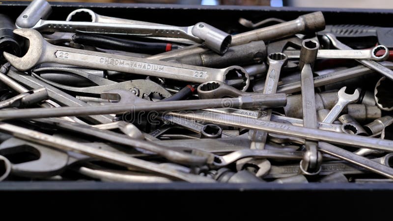 Varieties of Tools in the Auto Garage To Help Foreman during Work Stock ...