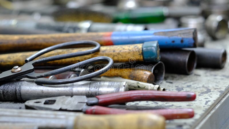 Varieties of Tools in the Auto Garage To Help Foreman during Work Stock ...