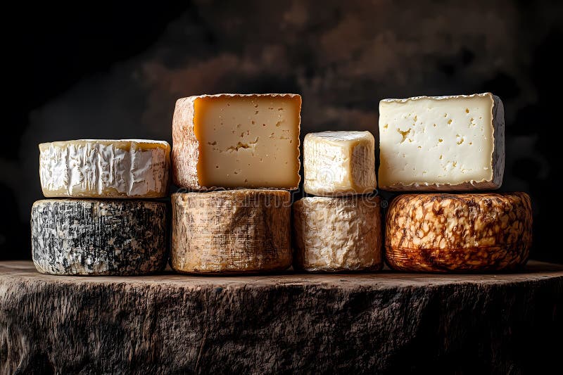 A Variety of Aged and Slightly Pale Cheese Blocks Stacked on Top of ...