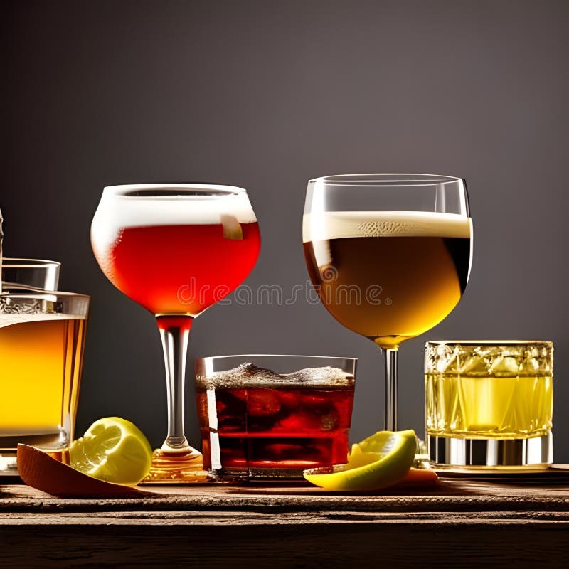 Variety of Alcoholic Drinks Stock Illustration - Illustration of whisky ...