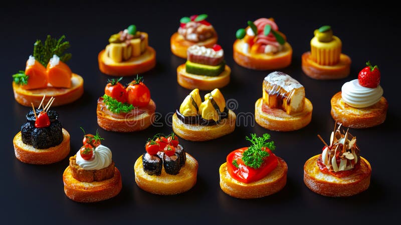 A Variety of Appetizers are Arranged on a Black Surface Stock Image ...