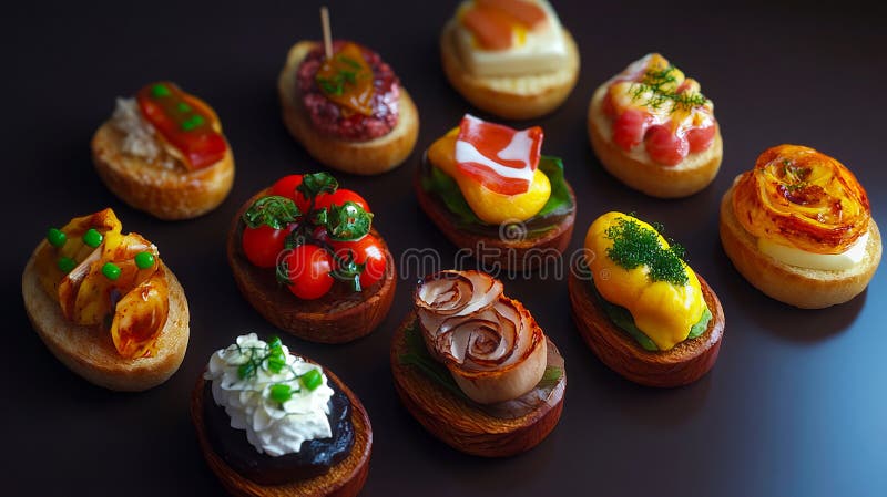 A Variety of Appetizers are Arranged on a Black Surface Stock Image ...