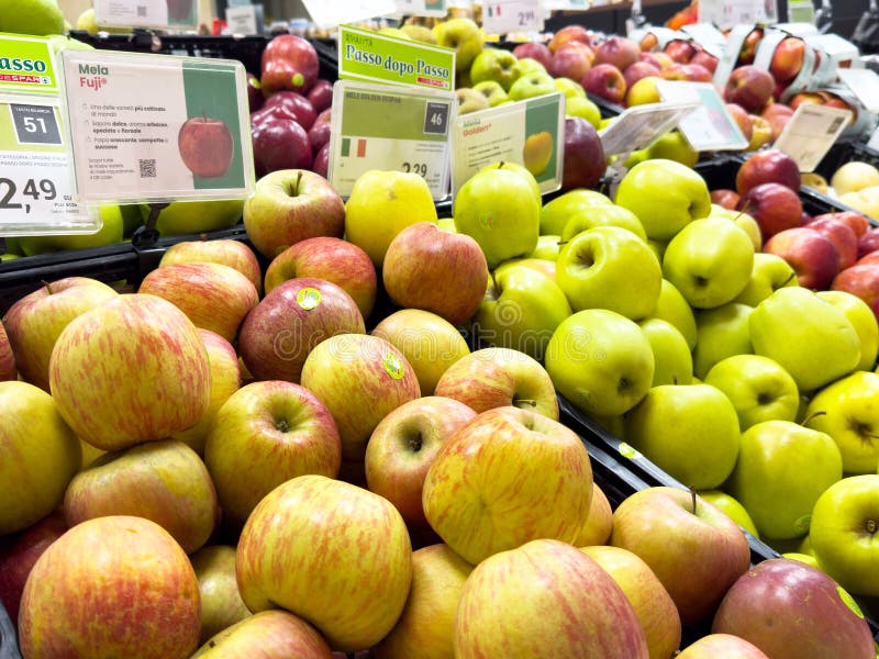 Variety of Apples on Display at Supermarket: Red and Green Options ...