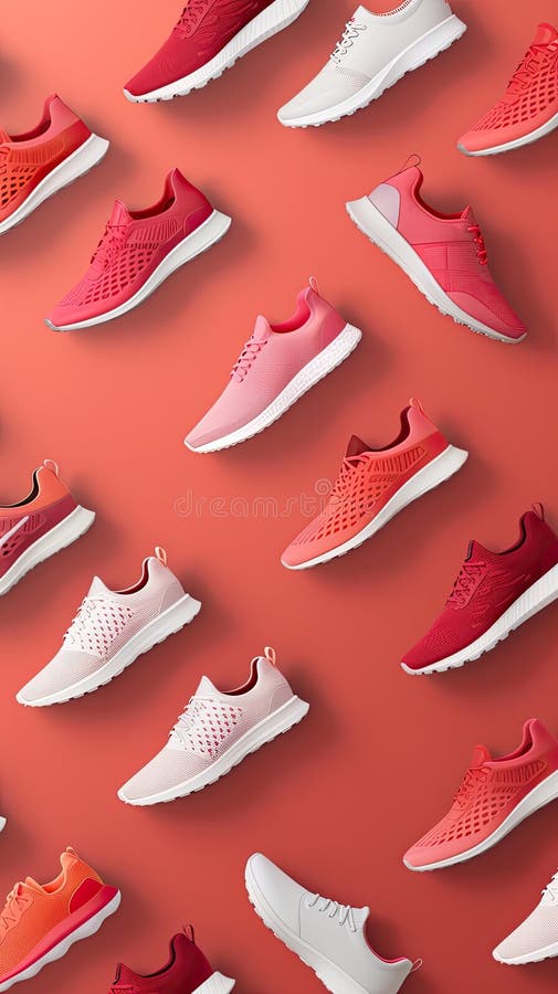 A Variety of Athletic Shoes in Different Colors are Arranged in a ...