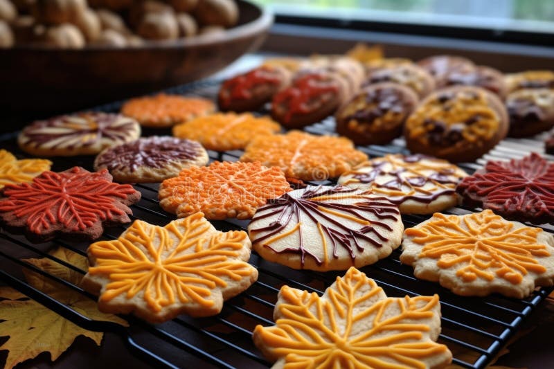 Variety of Autumn-themed Cookies on a Cooling Rack Stock Photo - Image ...