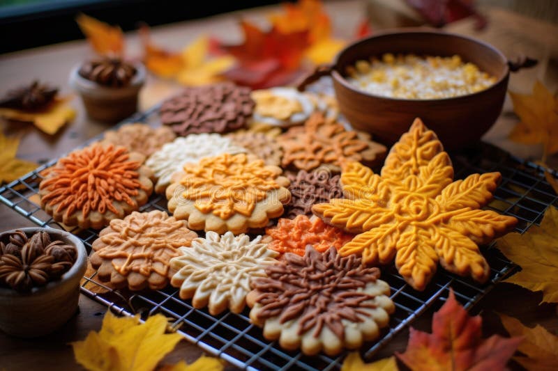 Variety of Autumn-themed Cookies on a Cooling Rack Stock Image - Image ...