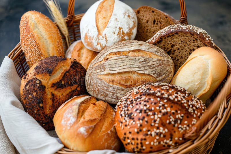 Variety of Bakery Bread Products in Basket Stock Image - Image of ...