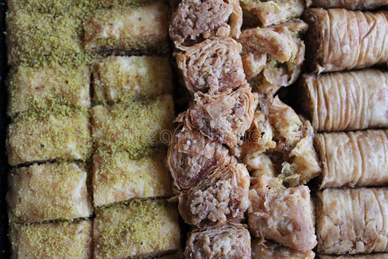 A Variety of Baklava Sets in Rows Stock Photo - Image of snack, color ...