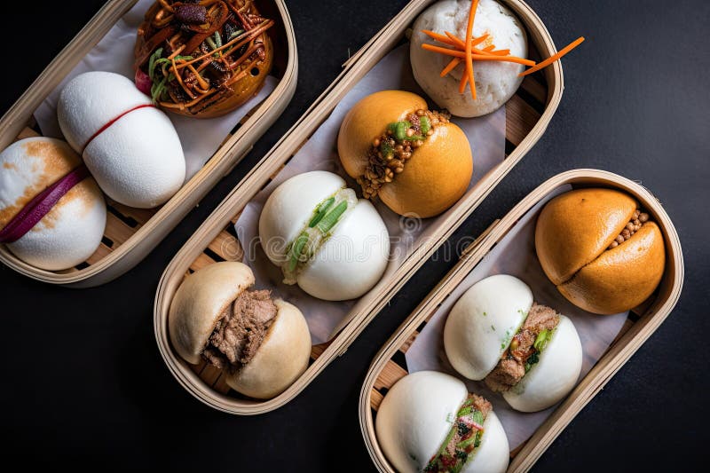 A Variety of Bao Buns with Different Fillings, Including Savory and ...