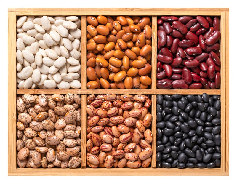 Variety of Dried Common Beans, Pulse Assortment, Seeds in a Wooden Box ...