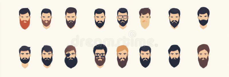 Variety of Beard Styles Displayed As Flat Icons on a Neutral Background ...