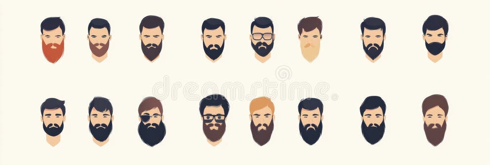 Variety of Beard Styles Displayed As Flat Icons on a Neutral Background ...