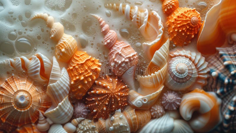 Variety of Beautiful Seashells Close-up Stock Illustration ...