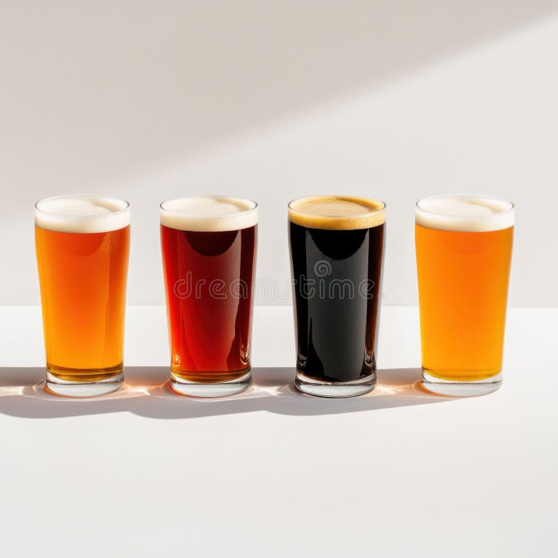 Variety of Beer in Glasses with Different Colors Stock Illustration ...
