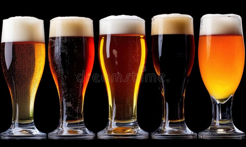 Variety of Beer Glasses Displaying Different Colors and Textures of ...