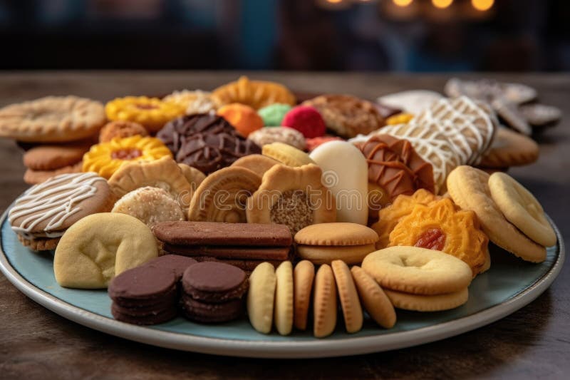 Variety of Biscuit Shapes and Flavors on a Plate Stock Illustration ...