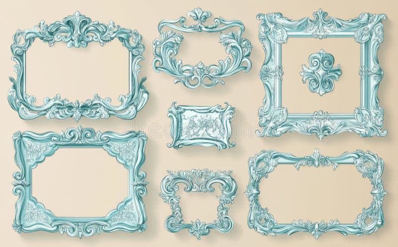 A Variety of Blue Frames Artistically Arranged on a Light Background ...
