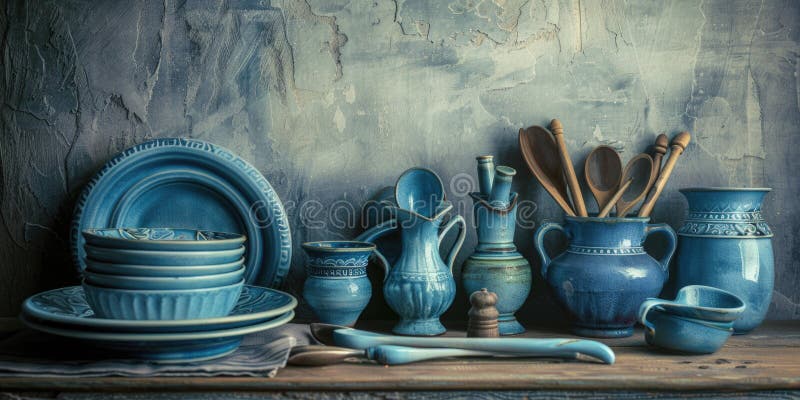 A Variety of Blue Pottery Displayed on a Table. Perfect for Home Decor ...
