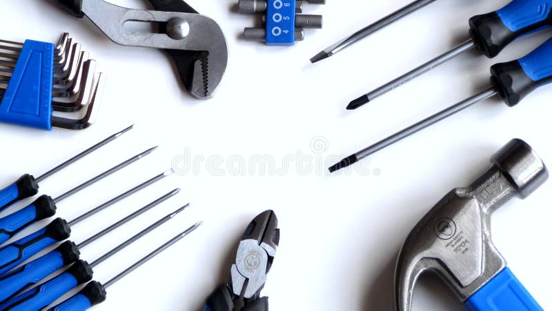 A Variety of Blue Tools on a White Background Stock Image - Image of ...