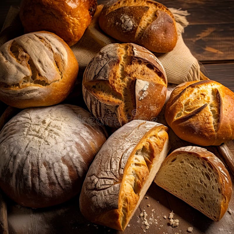 Variety of Bread and Bakery Products. Top View Image. Generative Ai ...