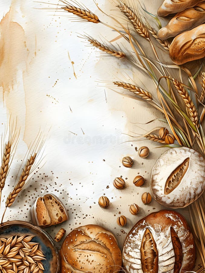 Various Types of Bread and Wheat, Natural Ingredients on Table Stock ...