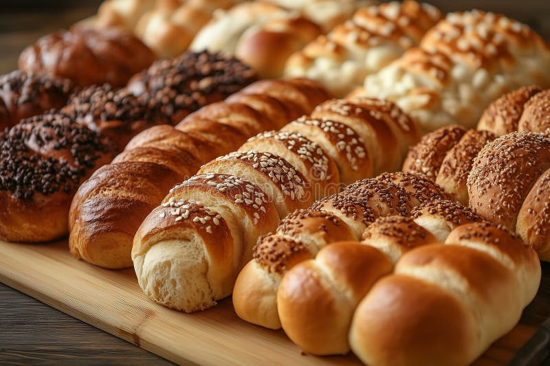 Variety Bread Selection Mix Buns Close Up Ai Photo Stock Illustration ...