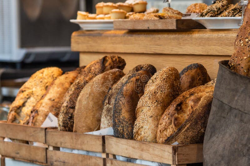 Variety of Bread on a Stand of a Bakery Stock Image - Image of brown ...