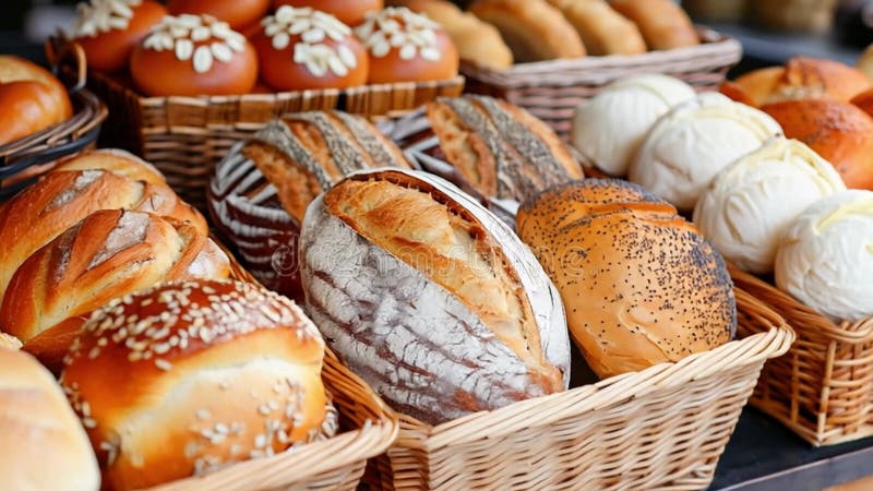 A Variety of Bread Types are Beautifully Arranged in Baskets at a ...
