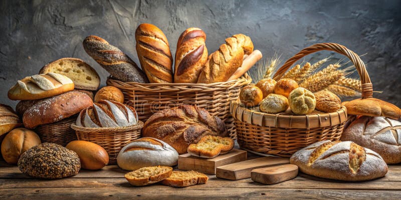 A Variety of Bread Types are Displayed on the Table Generative by AI ...