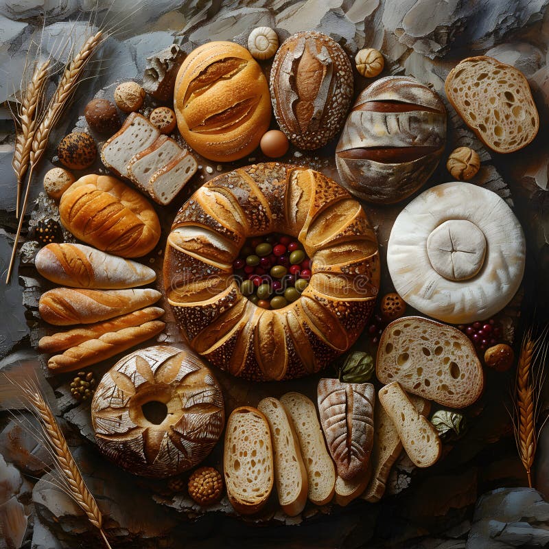 A Variety of Bread Types, Made from Natural Ingredients, Arranged in a ...