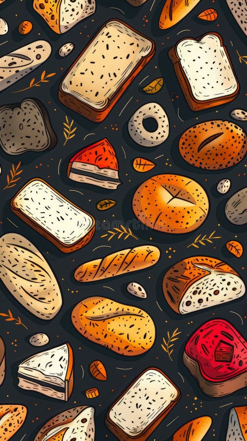 Assorted Bread Varieties on Black Surface Stock Illustration ...