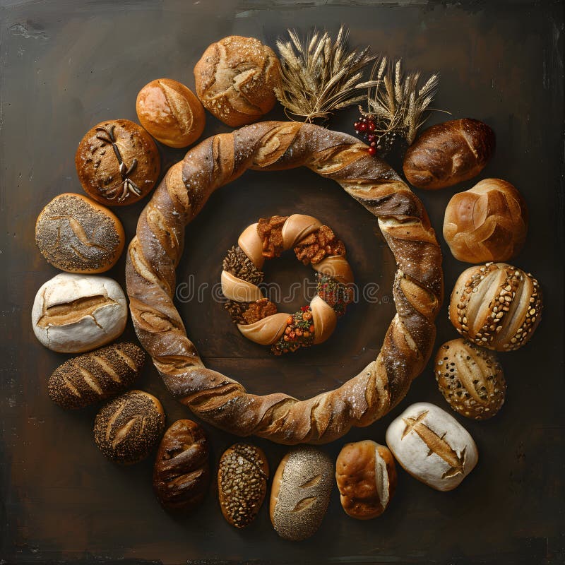 A Variety of Breads are Artfully Arranged in a Circular Display Stock ...