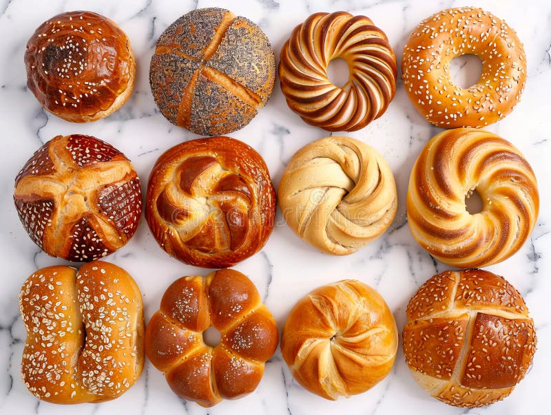 A Variety of Breads and Rolls are Shown on a White Surface Stock Photo ...