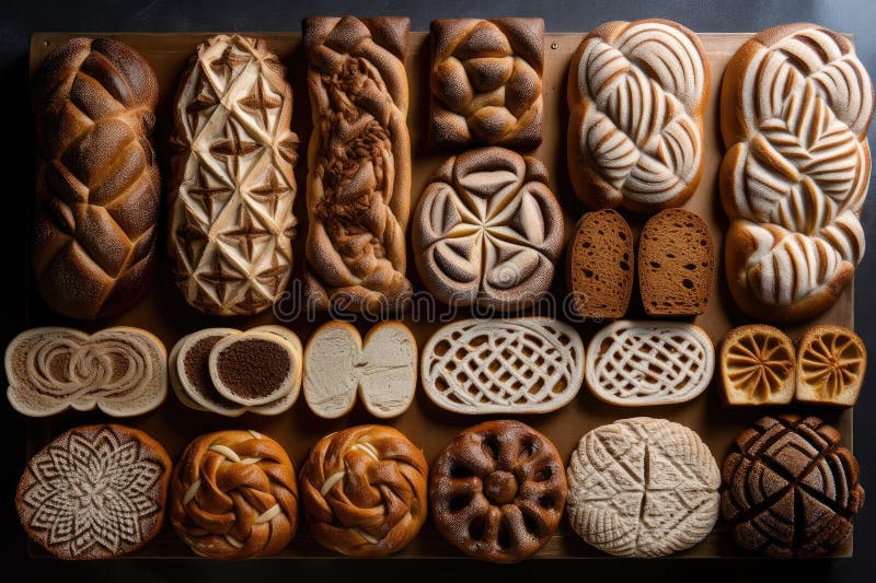 A Variety of Breads, Each with a Different Shape and Score Pattern ...