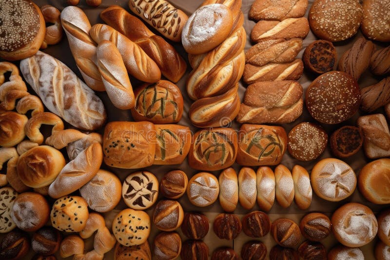 Variety of Breads, Rolls and Pastries with Different Decorative Shapes ...
