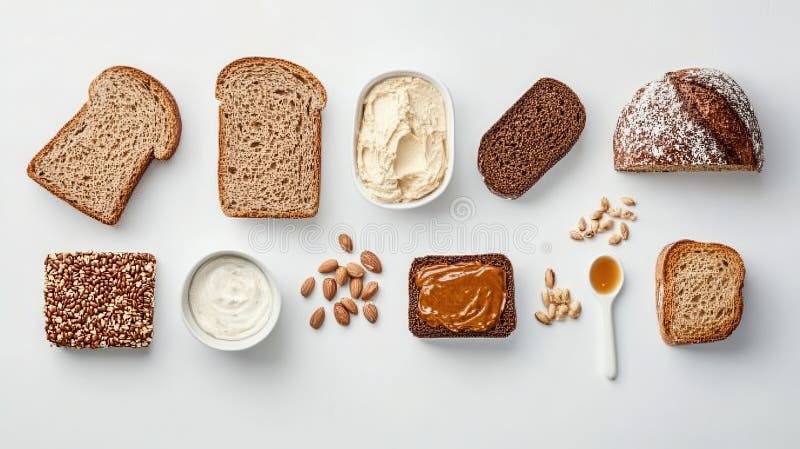 A Variety of Breads and Spreads Arranged for a Meal or Snack Stock ...